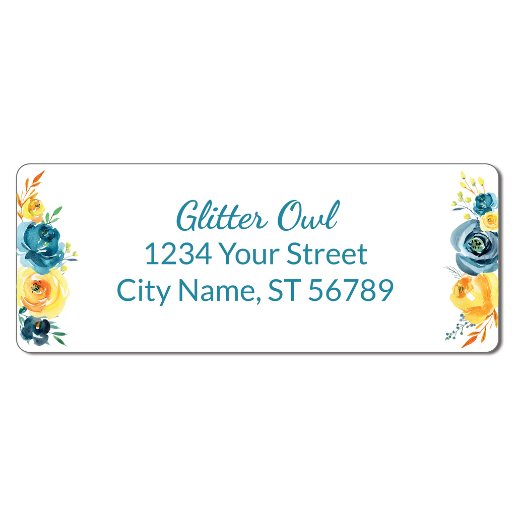 Personalized Return Address Labels Floral - Large Rectangle Blue Flora ...