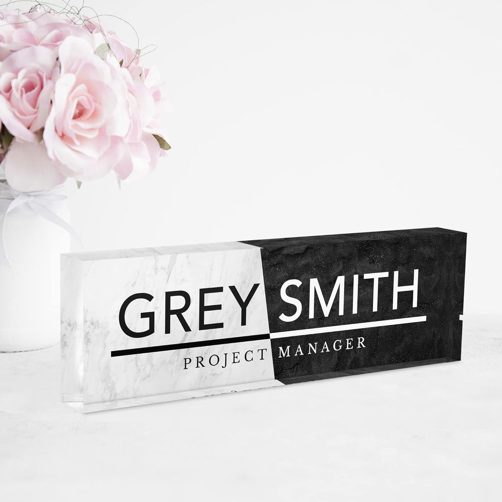 Personalized Name Plate for Desk - Twilight Marble – Glitter Owl