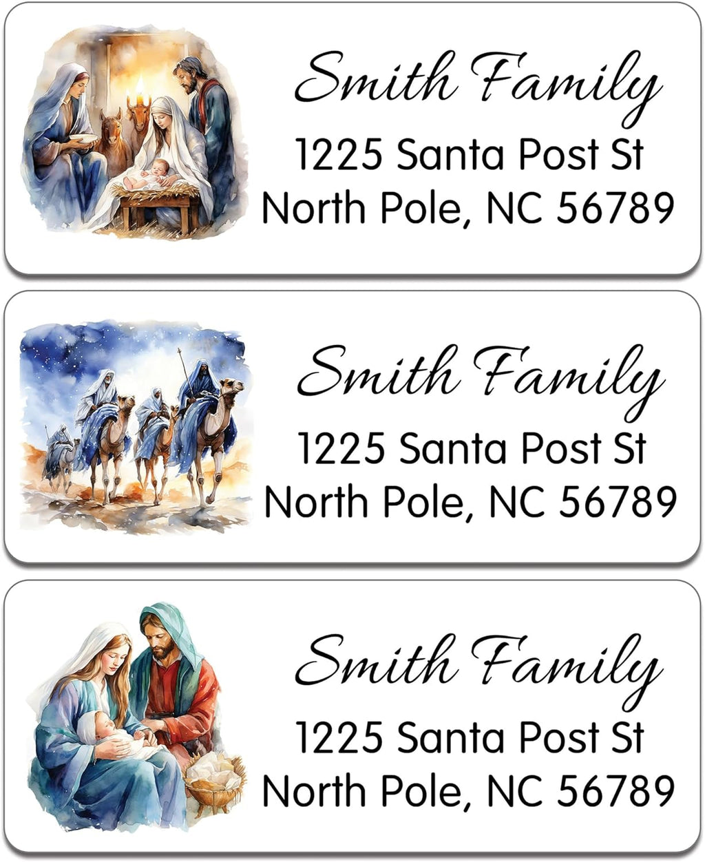 Personalized Christmas Address Labels Set - Rectangle Nativity ...