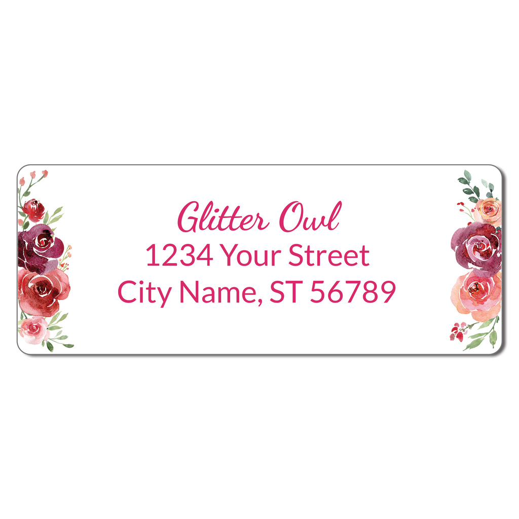 Personalized Return Address Labels Floral - Large Rectangle Burgundy F ...