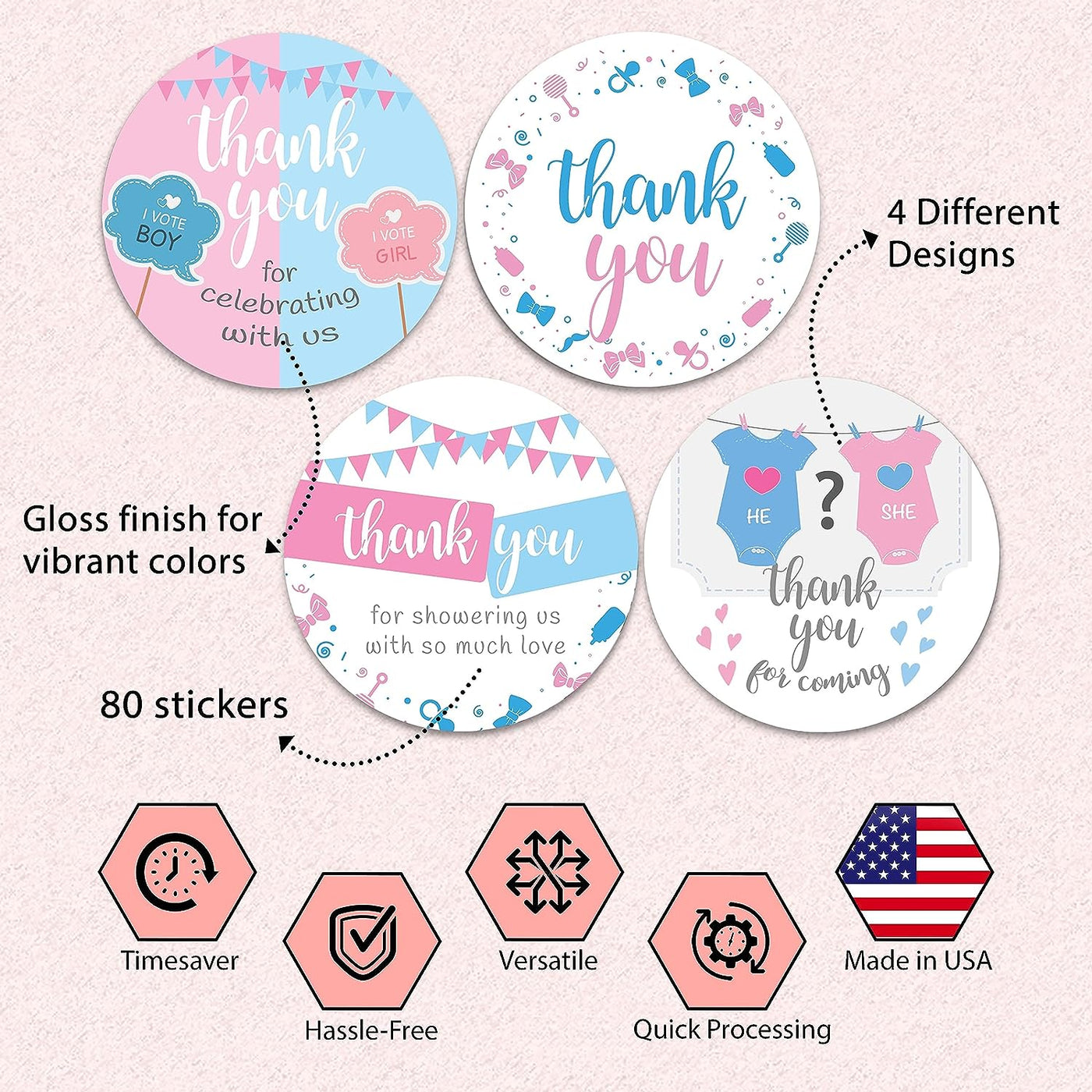 Thank You Baby Shower Stickers - Set of 80 Thank You for Coming Sticke ...