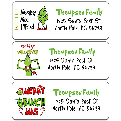 Personalized Christmas Address Labels Set - Rectangle Grinch – Glitter Owl